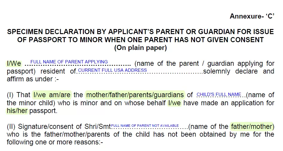 How to fill out Annexure C - Indian Passport Renewal