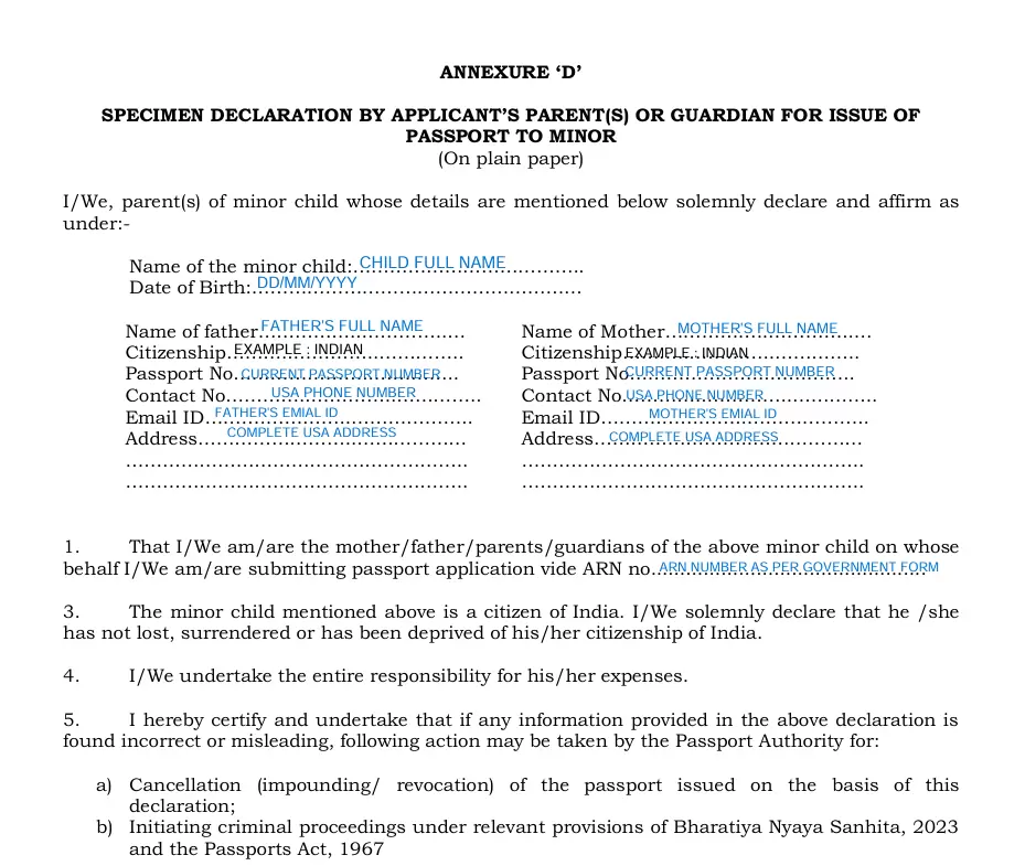 How to fill out Annexure D - Indian Passport Renewal